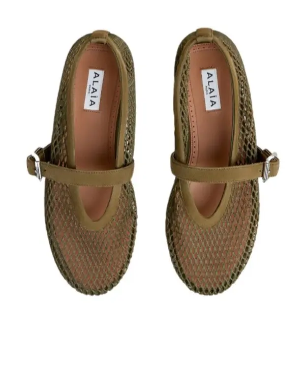 Alaïa Ballet Flats In Fishnet And Suede