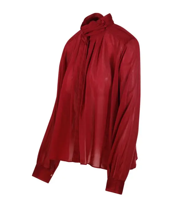 FORTE_FORTE Pleated High Neck Blouse With Long Sleeves