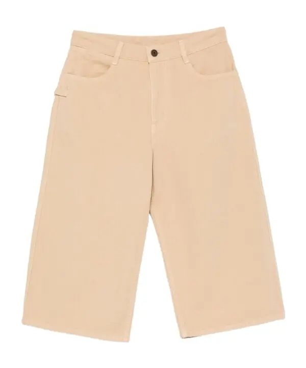 LEMAIRE Logo-patch Wide-leg Denim Shorts - Straw
