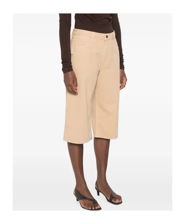 LEMAIRE Logo-patch Wide-leg Denim Shorts - Straw