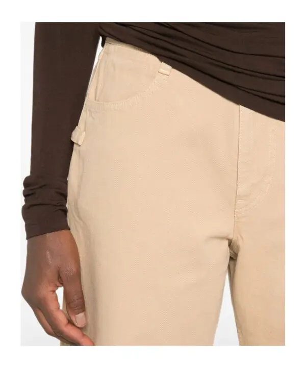 LEMAIRE Logo-patch Wide-leg Denim Shorts - Straw