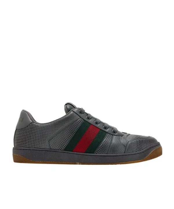 Gucci Perforated Low-top Sneakers With Web Stripe - Black