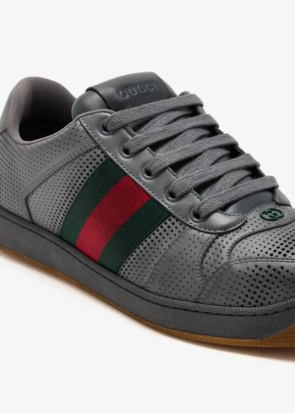 Gucci Perforated Low-top Sneakers With Web Stripe - Black