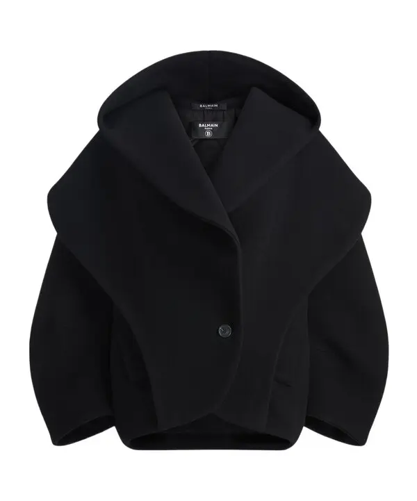 Balmain Oversized Wool Pea Coat With Hood