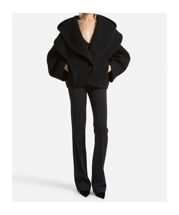 Balmain Oversized Wool Pea Coat With Hood