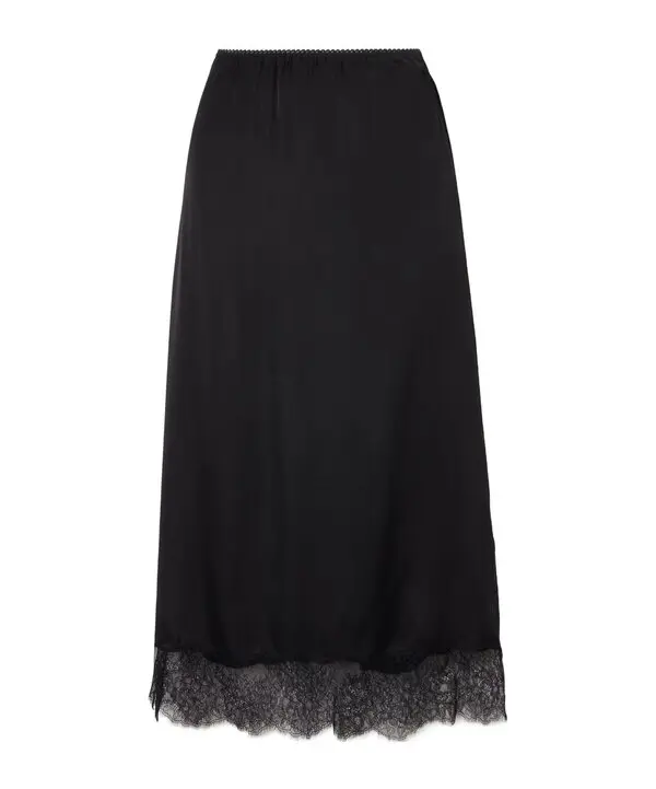 ANINE BING Shelby Elastic Waistband Midi Skirt With Lace Trim