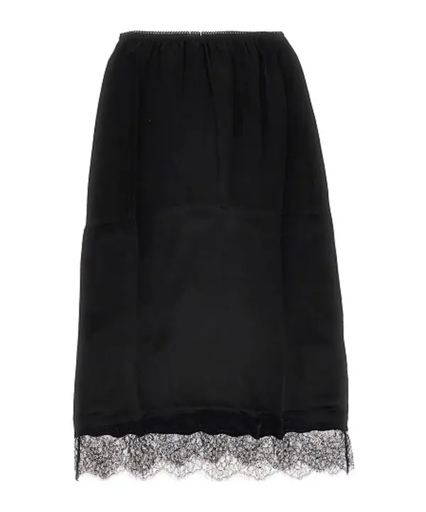 ANINE BING Shelby Elastic Waistband Midi Skirt With Lace Trim