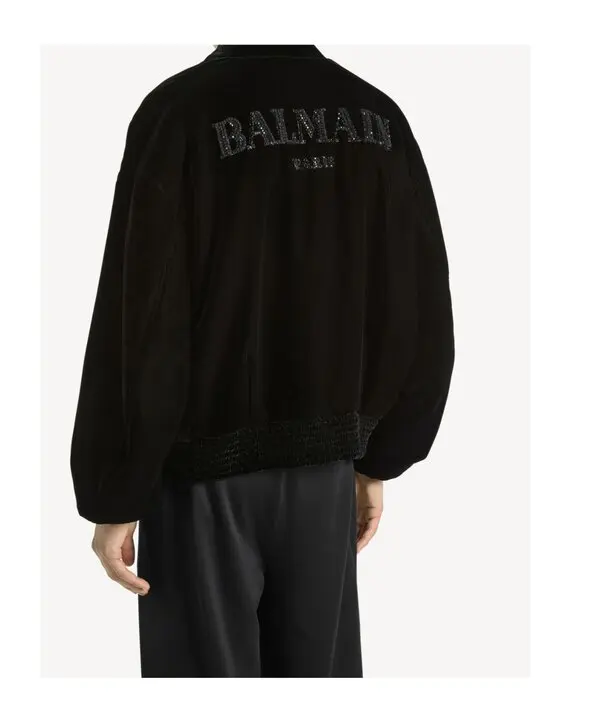 Balmain Embroidered Velvet Insect Bomber Jacket
