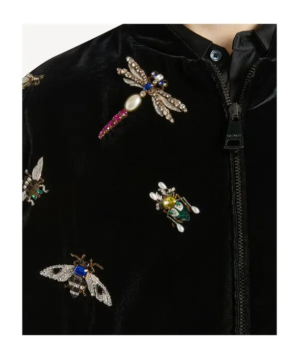 Balmain Embroidered Velvet Insect Bomber Jacket