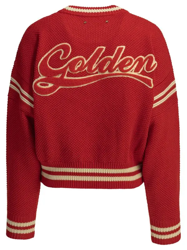 GOLDEN GOOSE Rachel Waffle-knit Jumper With Decorative Stripes - Red