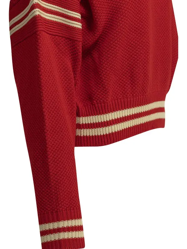 GOLDEN GOOSE Rachel Waffle-knit Jumper With Decorative Stripes - Red