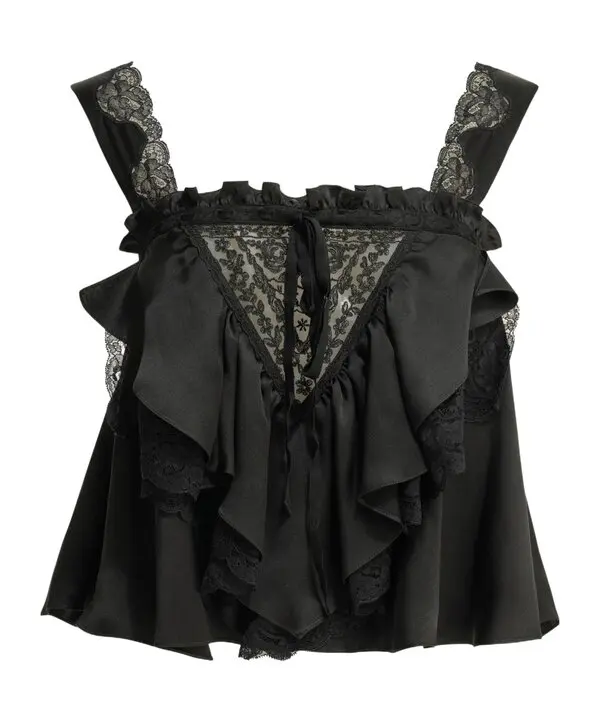 Chloé Sleeveless Lace And Ruffle Top - Black