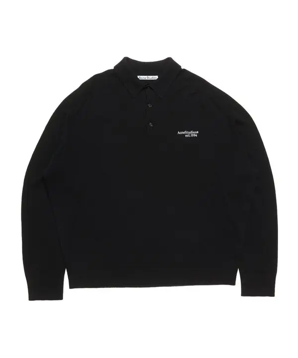 Acne Studios Logo Embroidered Knitted Polo Shirt - Black