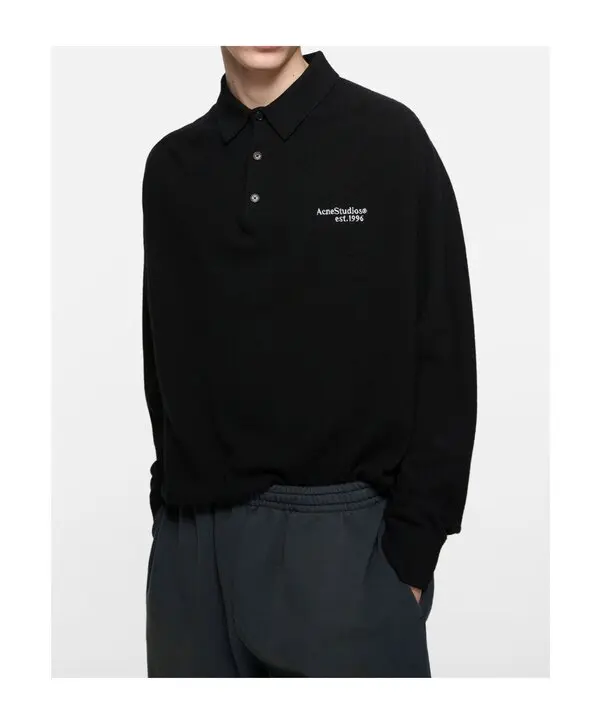 Acne Studios Logo Embroidered Knitted Polo Shirt - Black