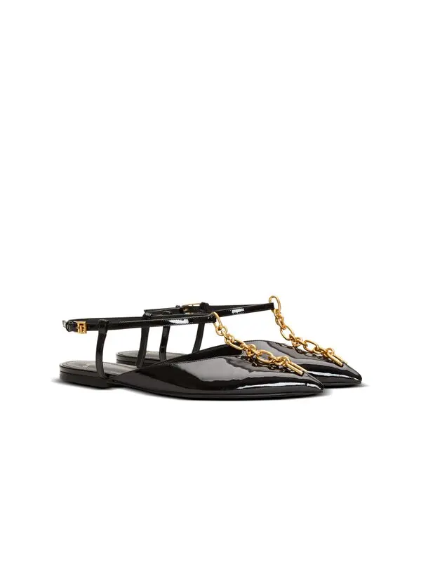 Balmain Sync Chain Sandals In Patent Leather