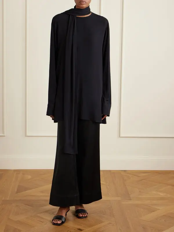 TOTEME Draped Scarf Blouse - Black