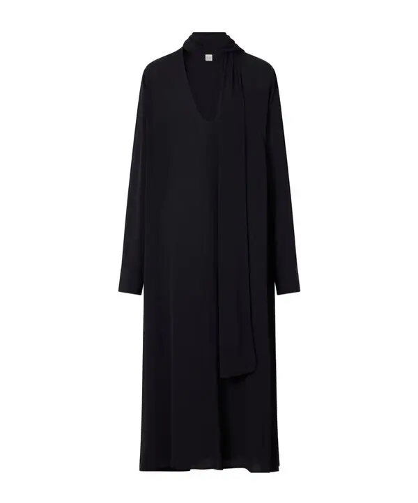 TOTEME Scarf Detailed V-neck Dress - Black