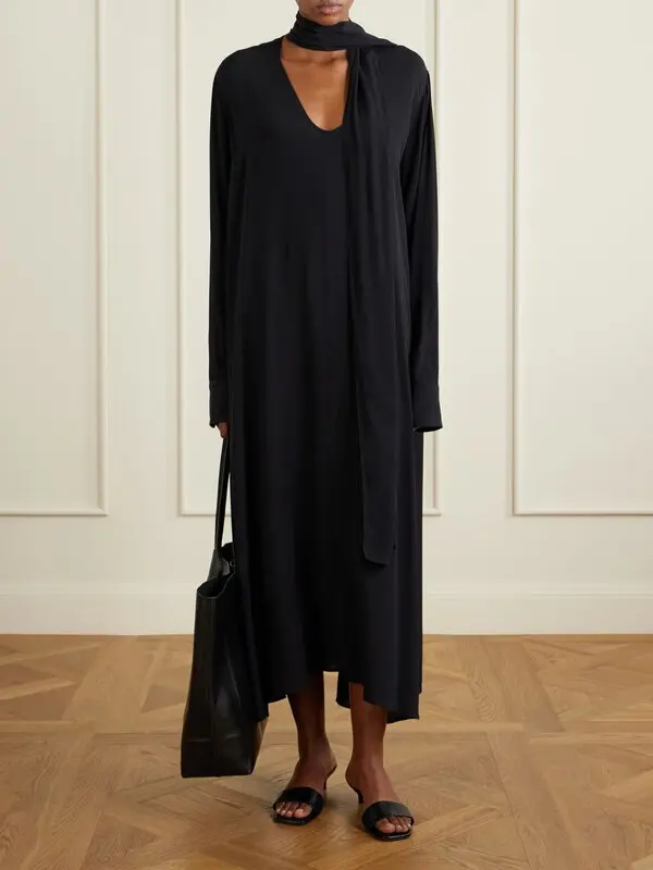 TOTEME Scarf Detailed V-neck Dress - Black