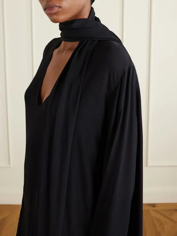 TOTEME Scarf Detailed V-neck Dress - Black