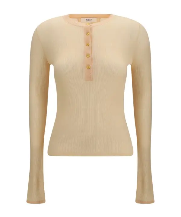 Chloé Ribbed Henley Knitted Sweater With Long Sleeves - Orange