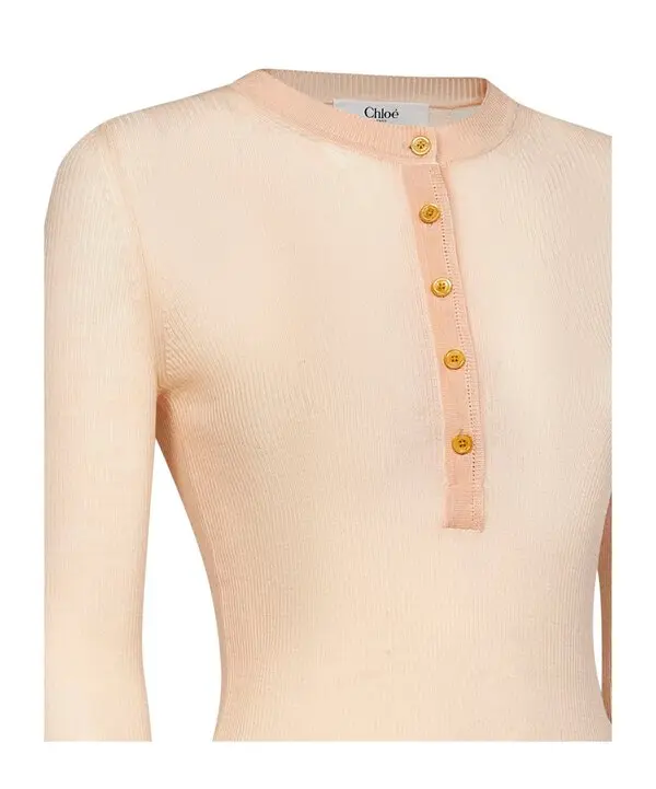 Chloé Ribbed Henley Knitted Sweater With Long Sleeves