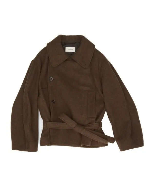LEMAIRE Short Double-breasted Belted Coat - Mud