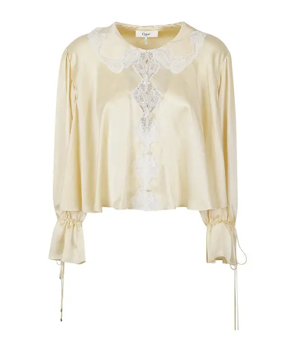 Chloé Silk Satin Blouse With Peter Pan Collar And Lace Trim - No