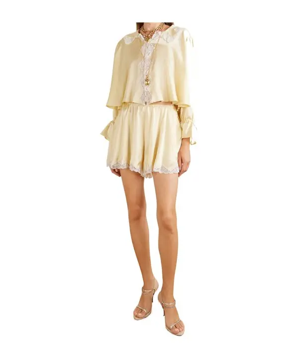 Chloé Silk Satin Blouse With Peter Pan Collar And Lace Trim - No