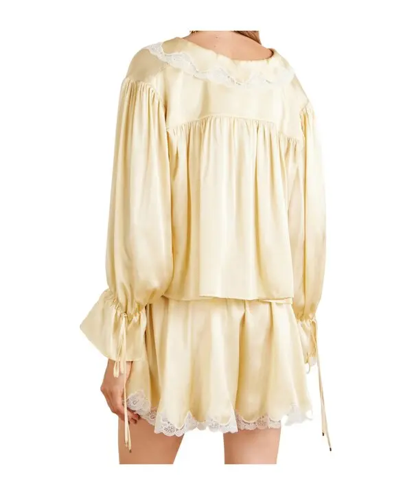 Chloé Silk Satin Blouse With Peter Pan Collar And Lace Trim - No