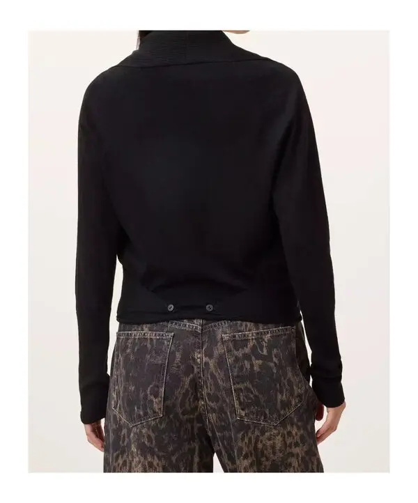ALLSAINTS Draped Knit Wrap Top With Long Sleeves - Black