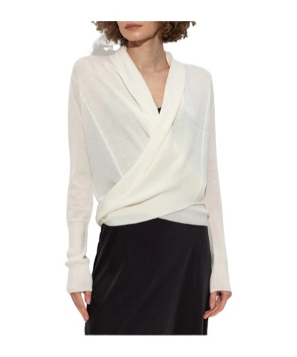 ALLSAINTS Draped Knit Wrap Top With Front Tie - Chalkwhite