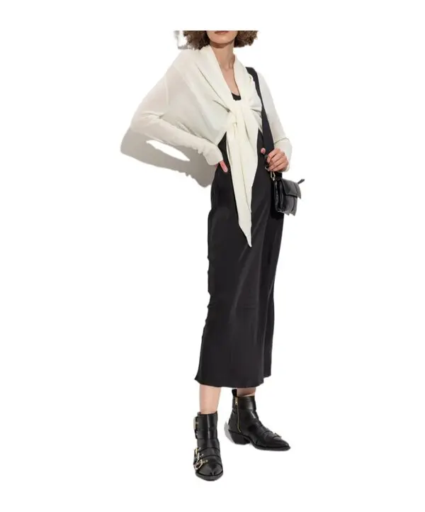 ALLSAINTS Draped Knit Wrap Top With Front Tie - Chalkwhite