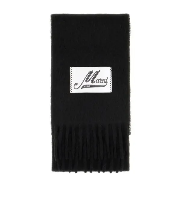 Marni Logo Patch Fringed Scarf - Black