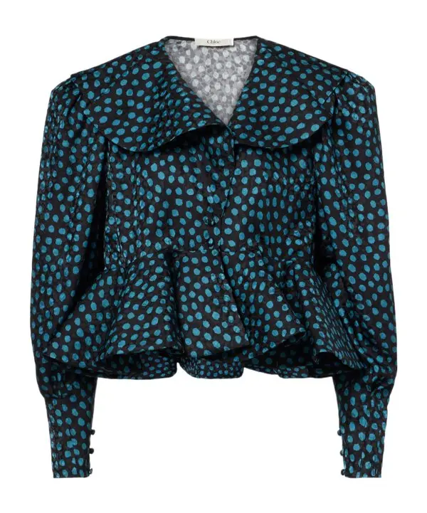 Chloé Polka-dot Peplum Silk Jacquard Top