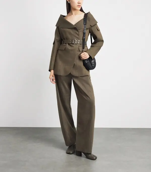 GANNI Wool Elasticated Straight Trousers