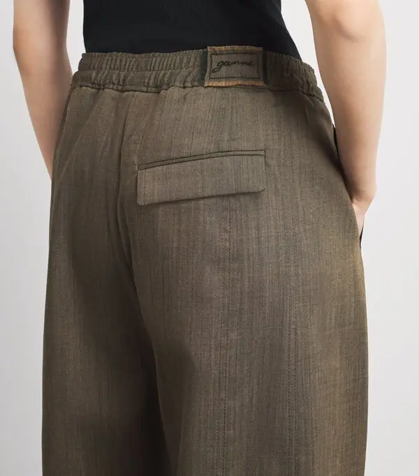 GANNI Wool Elasticated Straight Trousers