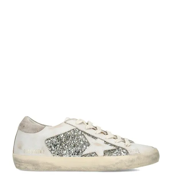 GOLDEN GOOSE Leather Super Star Sneakers With Glitter Accents