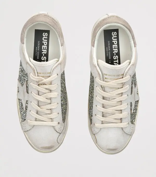GOLDEN GOOSE Leather Super Star Sneakers With Glitter Accents