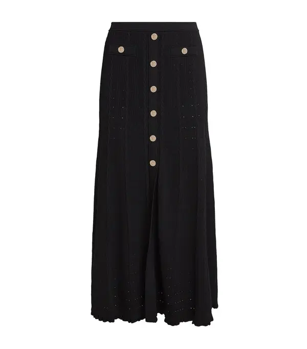 Sandro Knitted Maxi Skirt With Gold-tone Buttons