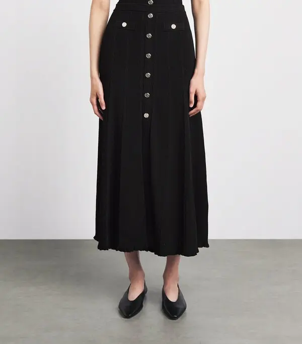Sandro Knitted Maxi Skirt With Gold-tone Buttons