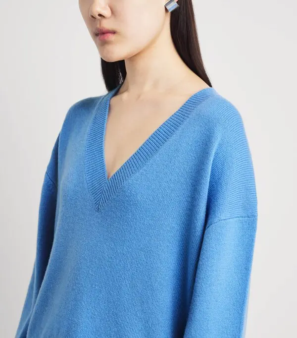 ANINE BING Cashmere Oversized V-neck Sweater - Blue