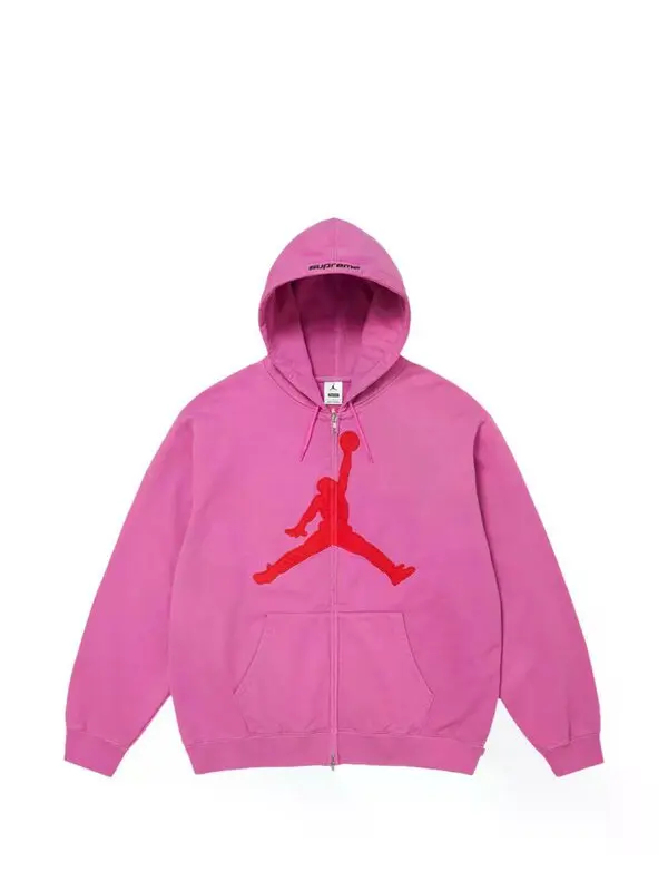 Supreme X Jordan Logo-patch Zip-up Hoodie - Pink