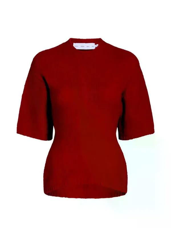 Proenza Schouler White Label Dana Sweater Stripe Knit With Ribbed Short Sleeves - Red