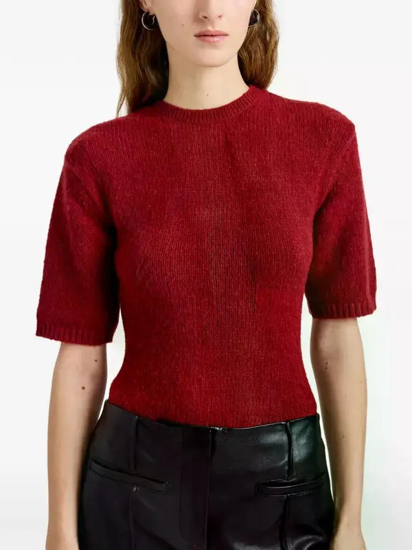 Proenza Schouler White Label Dana Sweater Stripe Knit With Ribbed Short Sleeves - Red