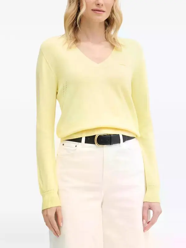 Lacoste Logo Patch V-neck Sweater - Yellow