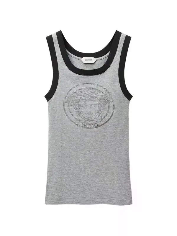 Versace Printed Cotton-jersey Tank Top - Grey