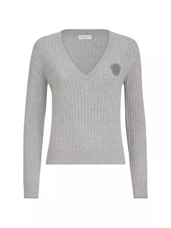 Brunello Cucinelli Cotton Ribbed Sweater With Logo