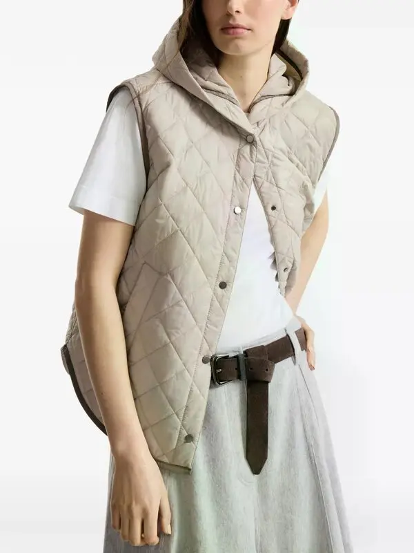 Brunello Cucinelli Lightweight Matte Nylon Quilted Vest With Hood - Neutrals