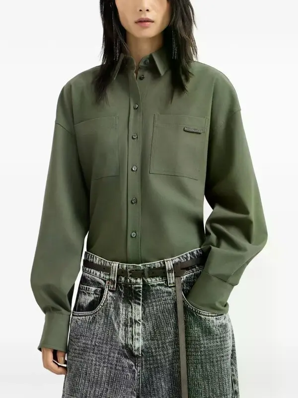 Brunello Cucinelli Tropical Luxury Wool Shirt With Shiny Tab
