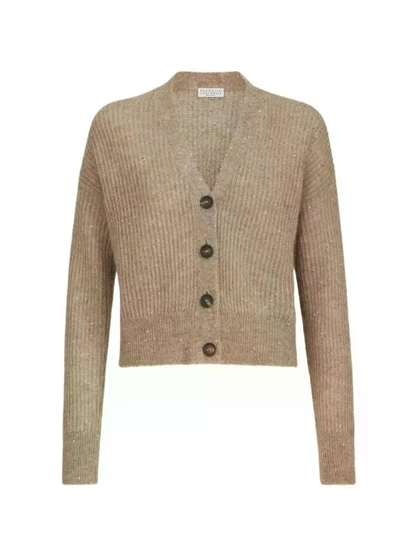 Brunello Cucinelli Mohair, Cotton And Wool Diamond Yarn English Rib Cardigan - Neutrals